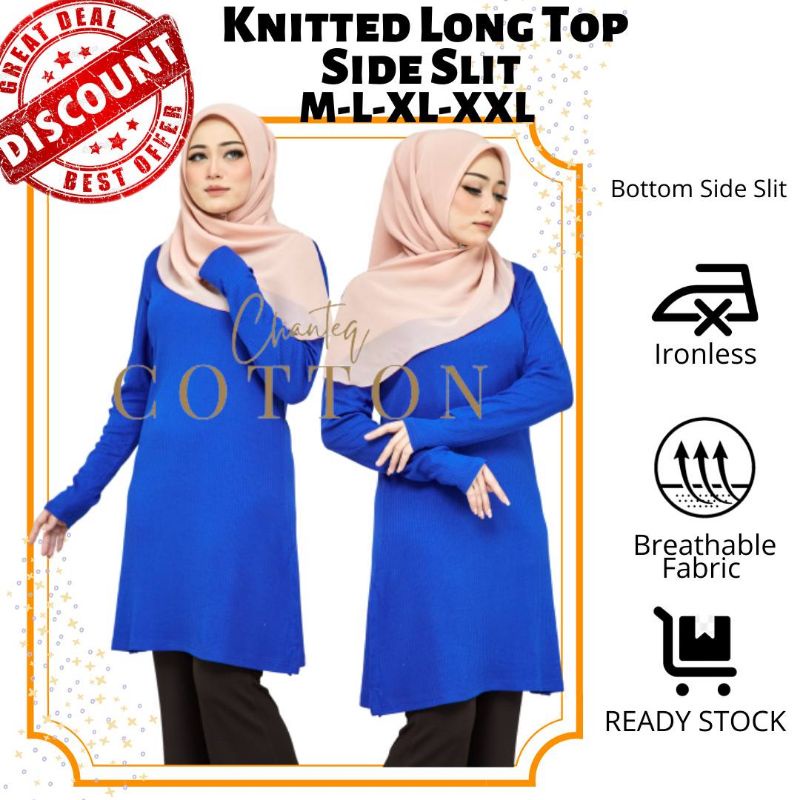 Long Top Muslimah .Muslimah Labuh Knitted.Blouse Muslimah Ironless ...
