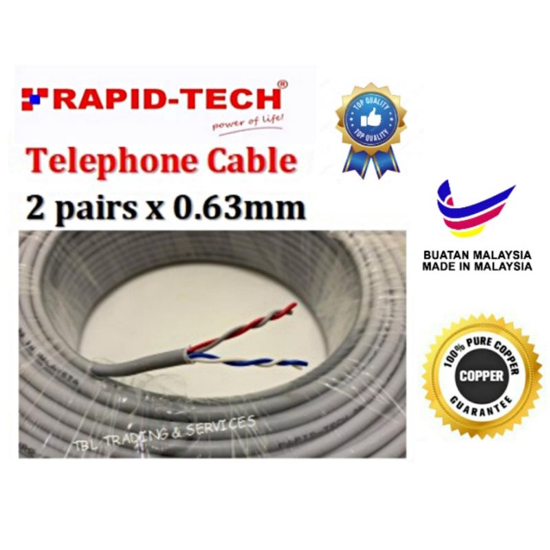 5m 10m 15m 20m 25m 30m ( LOOSE CUT) Telephone Cable 2 Pairs x 0.63mm ...
