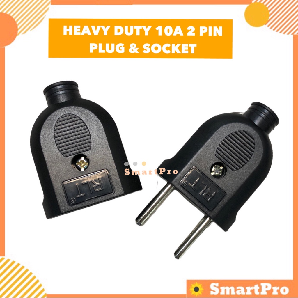 Heavy Duty 2 Pin Plug and Socket 10A 240V Round Pin Male and Female In ...