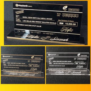 Replica Cek Hantaran Perkahwinan Acrylic Engrave | mock up Cheque ...