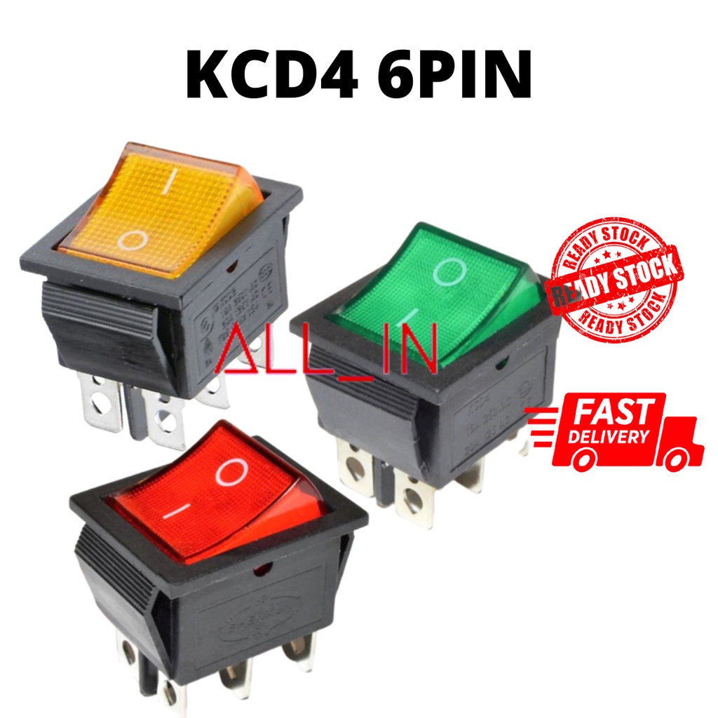 (1PC) KCD4 6T 6PIN / 6 Terminal AC230V On Off Rocker Switch | Shopee ...