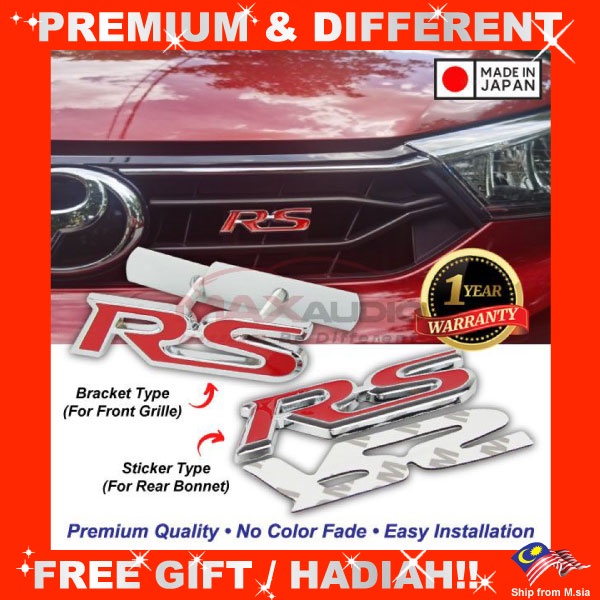 GENUINE 3D RS Logo Emblem HONDA PROTON PERODUA TOYOTA Stainless Steel ...
