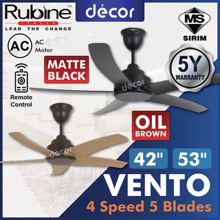Rubine Vento 53'' 42'' 4 Speed 5 Blades Remote Control AC Motor Oil ...