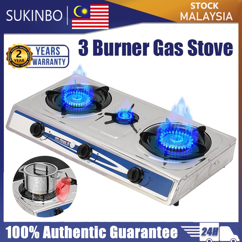 SUKINBO 3 Three Burner Gas Stove dapur gas Stainless Steel Household ...