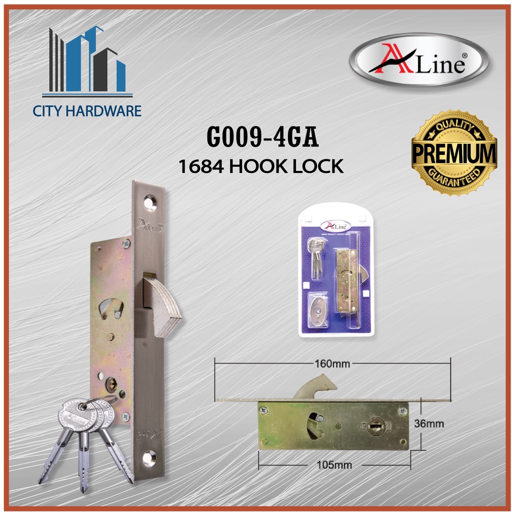ALINE G009-4GA 1684 HOOK LOCK HANDLE ENTRANCE IRON DOOR GATE LOCK SET ...
