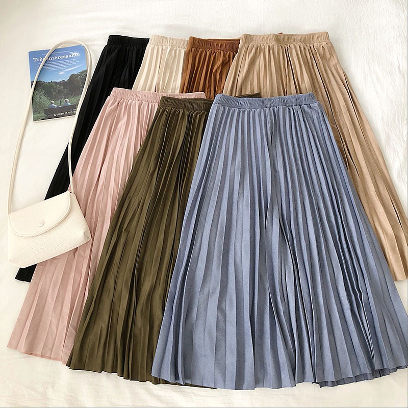 Korean Fashion Women Maxi Skirt Elasticity Pleated Skirts ready stock ...