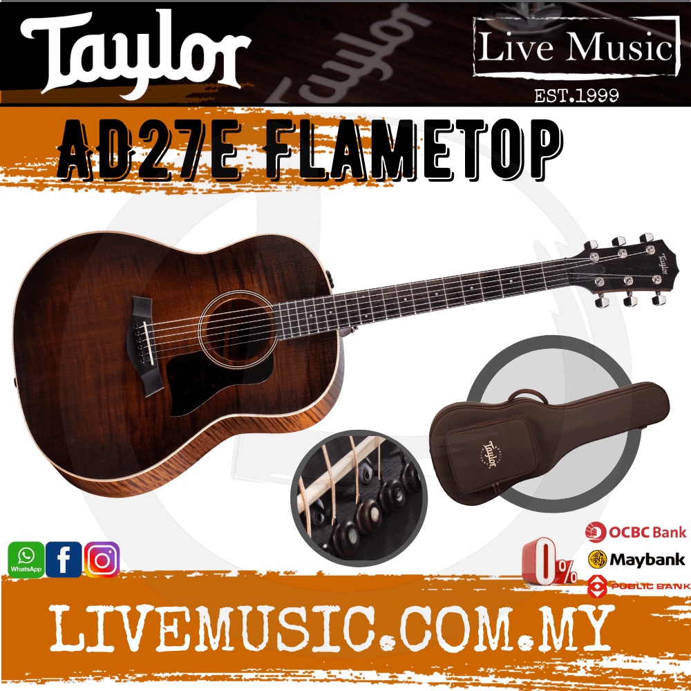 Taylor American Dream AD27e Flametop Grand Pacific Maple Acoustic Guitar w/AeroCase, Natural ...