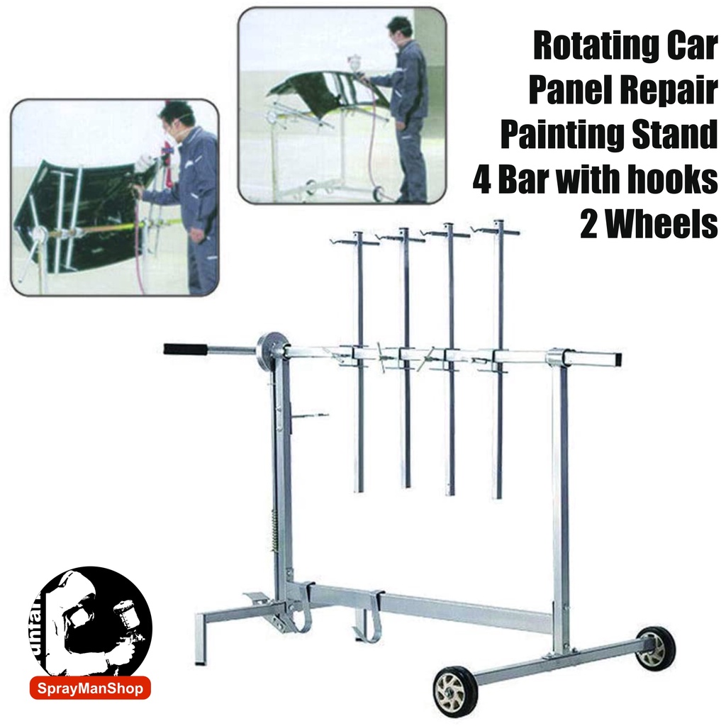 Rotating Car Panel Repair Painting Stand 2 Wheels 4 Bars With Hooks ...