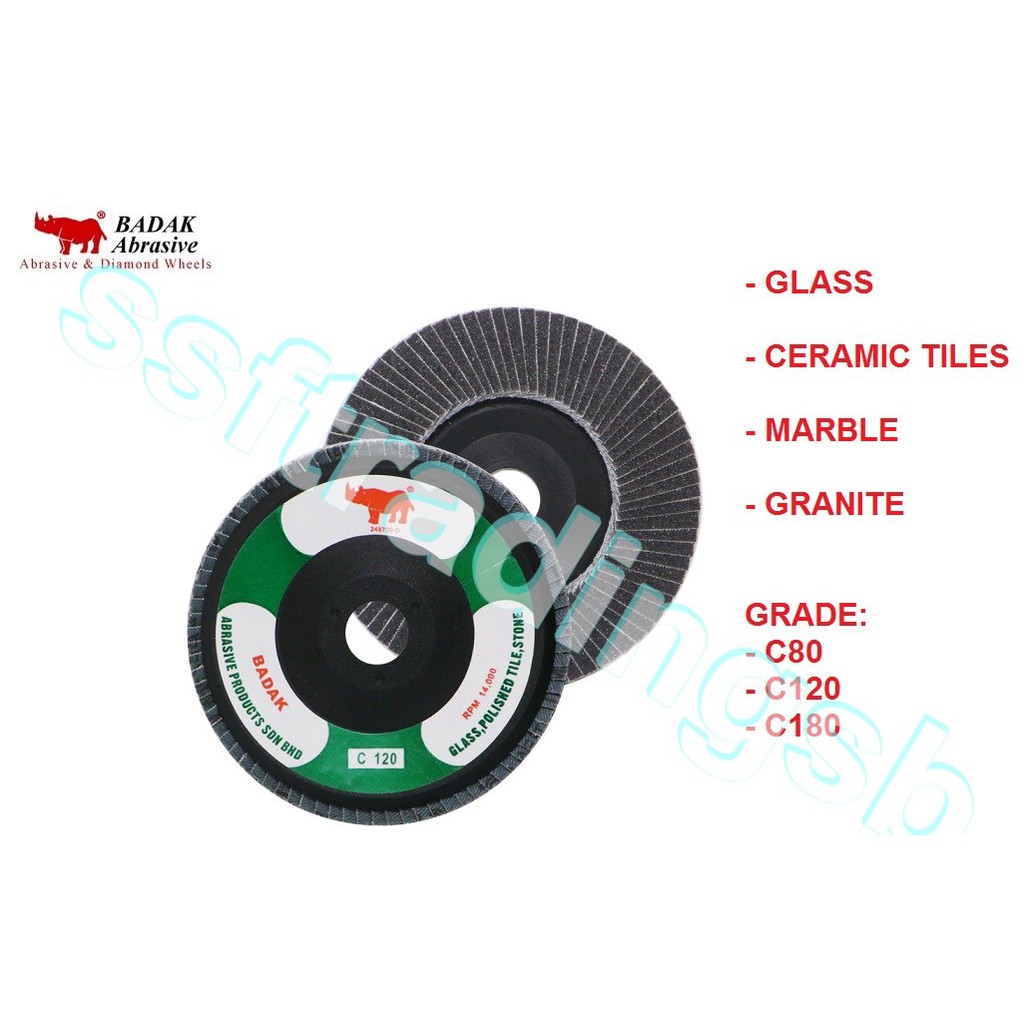 BADAK 4" FLAP DISC C / GLASS, TILES, GRANITE MARBLE GRINDING DISC ...