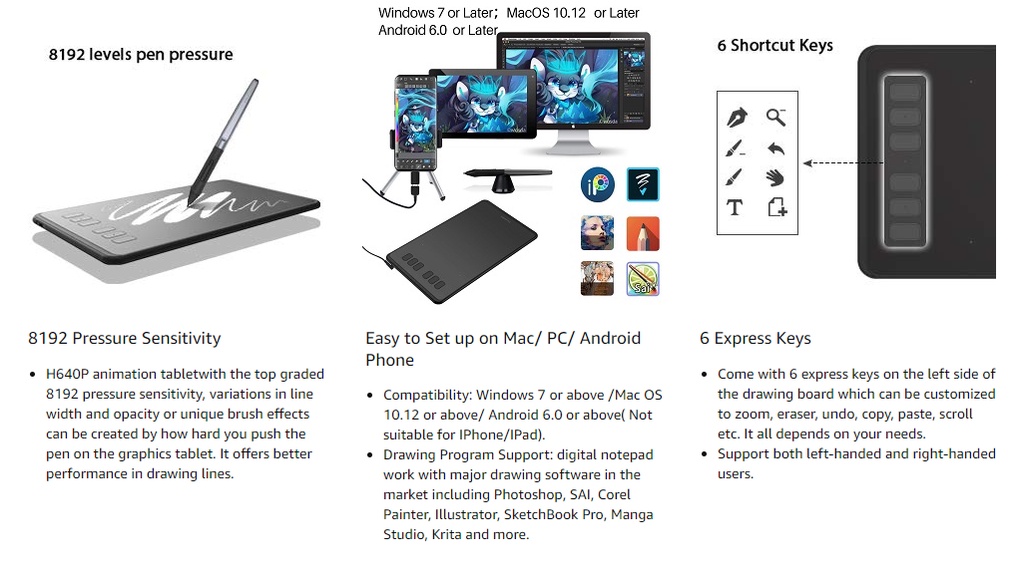 HUION Inspiroy H640P Graphic Tablets OSU Drawing Tablet with 6 Shortcut ...