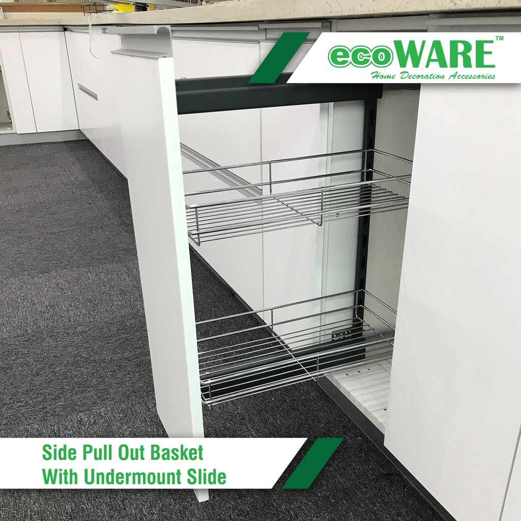 ecoWARE Side Pull Out Basket With Undermount Soft Closing Slide Chrome ...