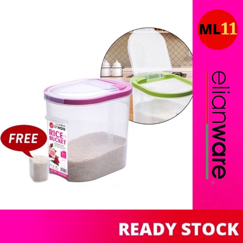 ELIANWARE (10KG) Space-Saving Bekas Beras Rice Dispenser Storage E-982 ...