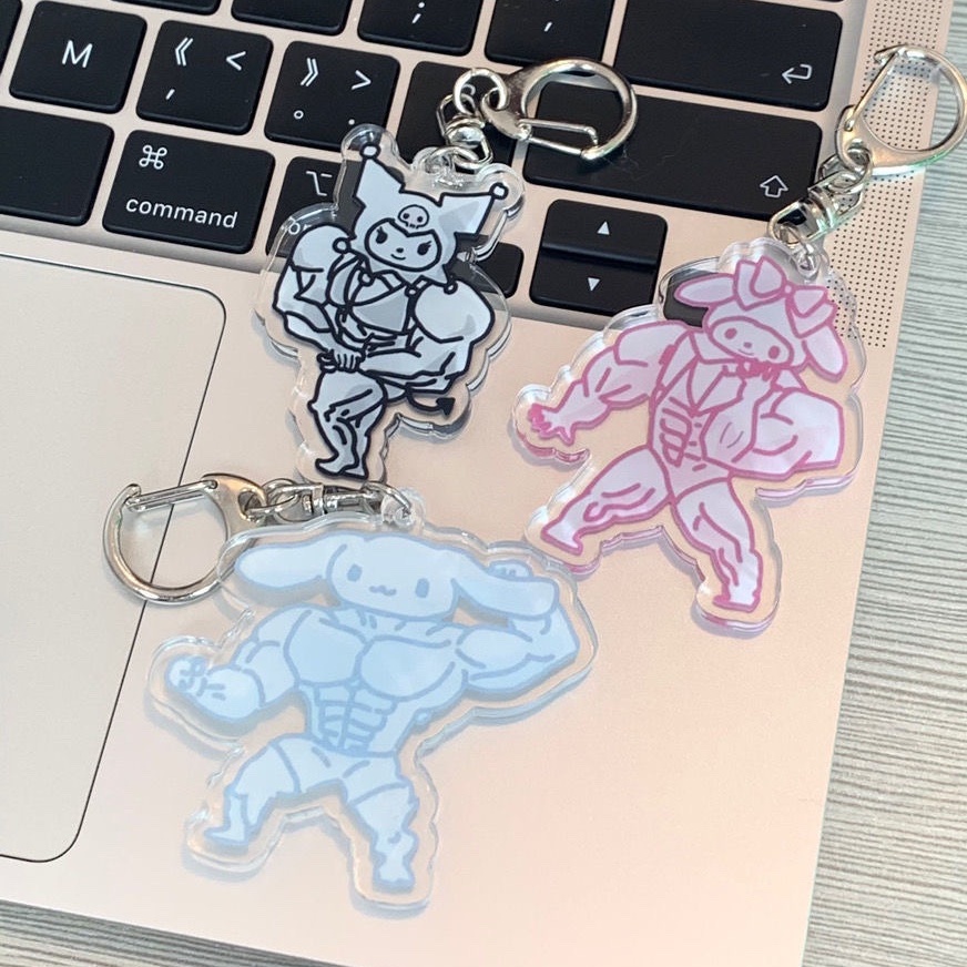 Ohaya Muscle Sanrio Acrylic Keychain Fitness Man Melody Kuromi Cinnamon ...