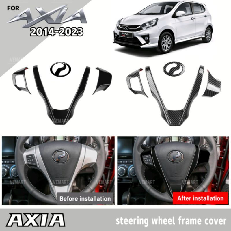Vemart Perodua axia carbon fiber steering wheel frame cover garnish ...