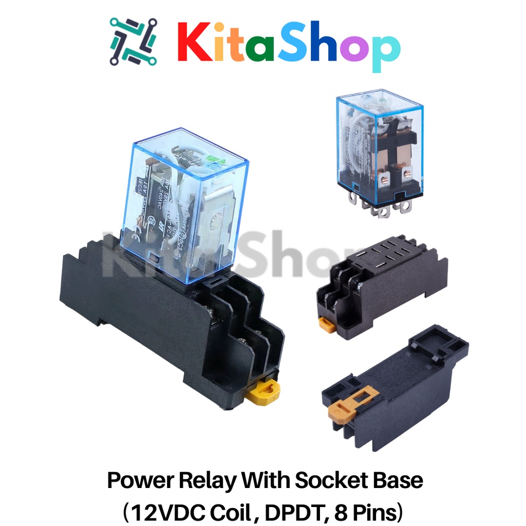 Power Relay with Socket Base (12VDC Coil, DPDT, 8 Pins) | Shopee Malaysia