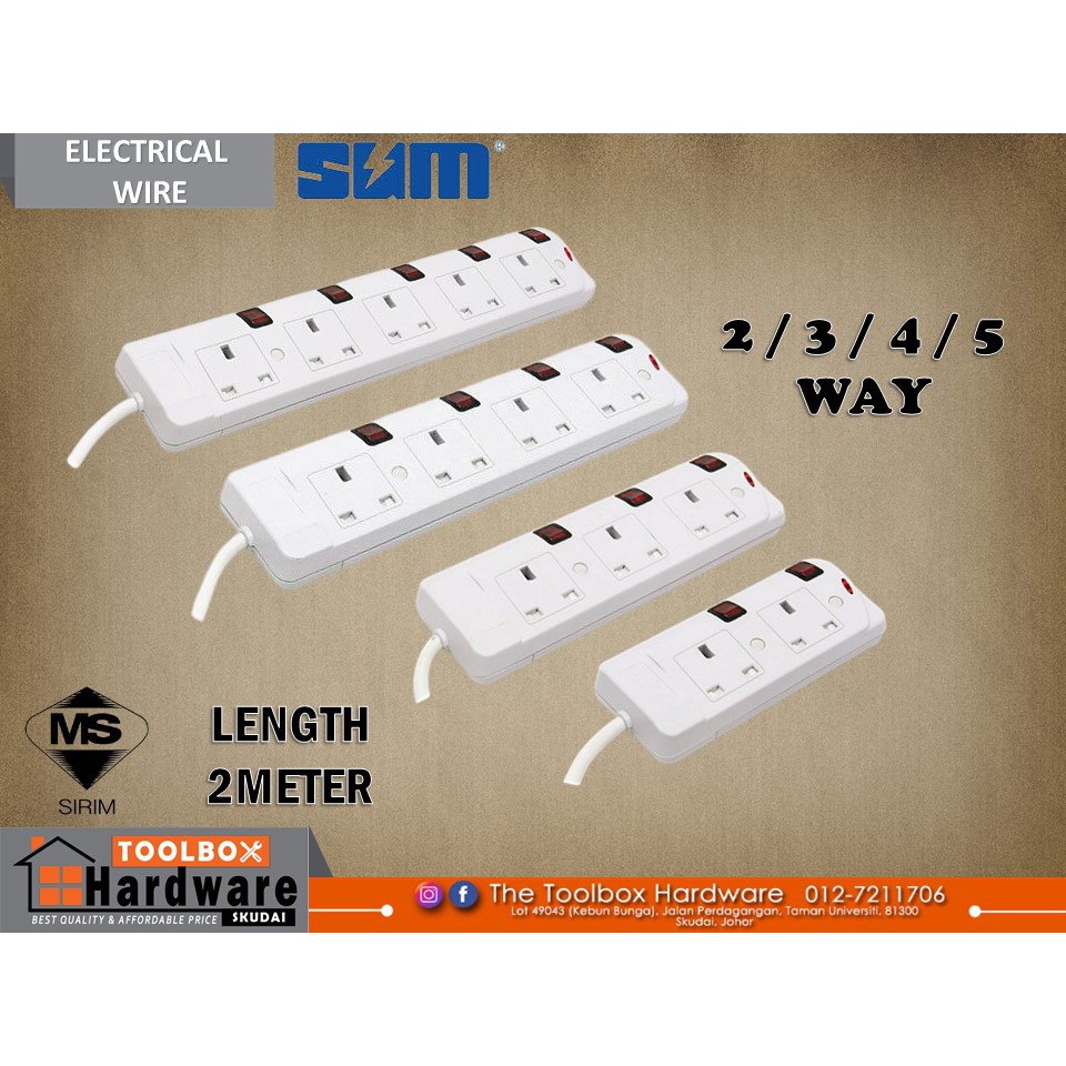 [ SIRIM ] 2M ELECTRICAL EXTENSION WIRE WITH 2 WAY / 3 WAY / 4 WAY/ 5 ...