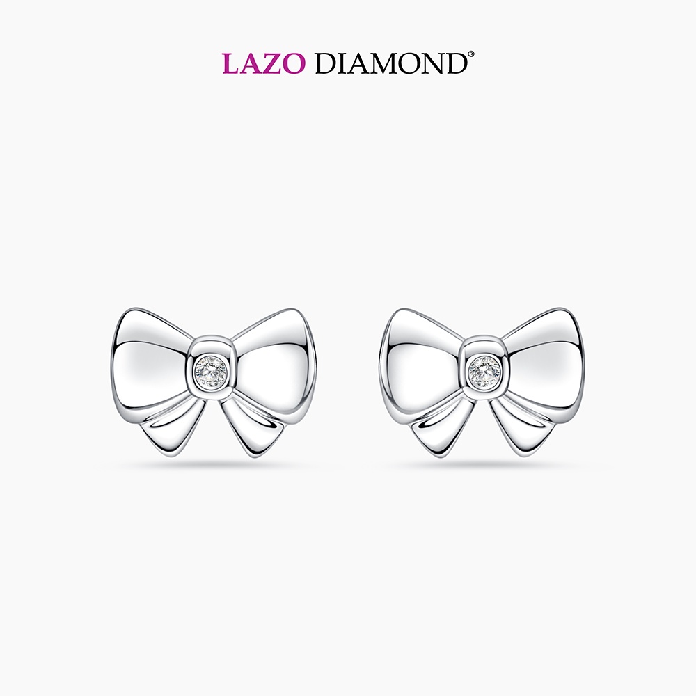 LAZO DIAMOND Little V.I.P Lovely Bow Diamond Earrings in 9k White Gold ...
