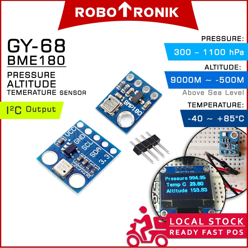 GY-68 (BMP180) Barometric Atmospheric Pressure / Altitude / Temperature ...