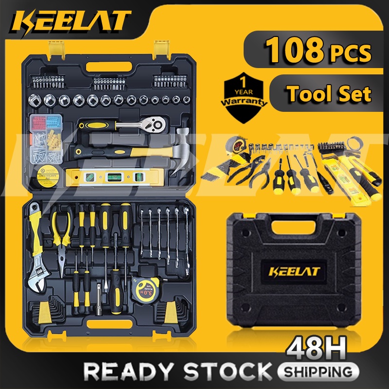 KEELAT 108 Pcs Tool Set Spanar ToolBox Tool Kit Hand Tools Set Repair ...
