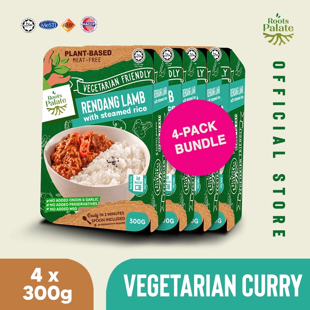Vegetarian Rendang Lamb with Steamed Rice Convenience Pack (4 x 300g ...
