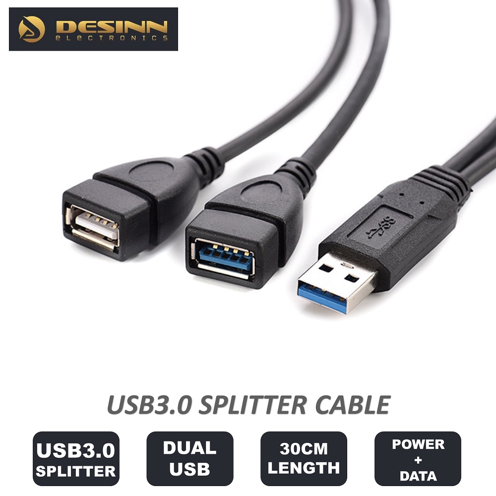 USB 3.0 Female to Male Splitter Cable Dual USB Male 1 to 2 Sync Data ...