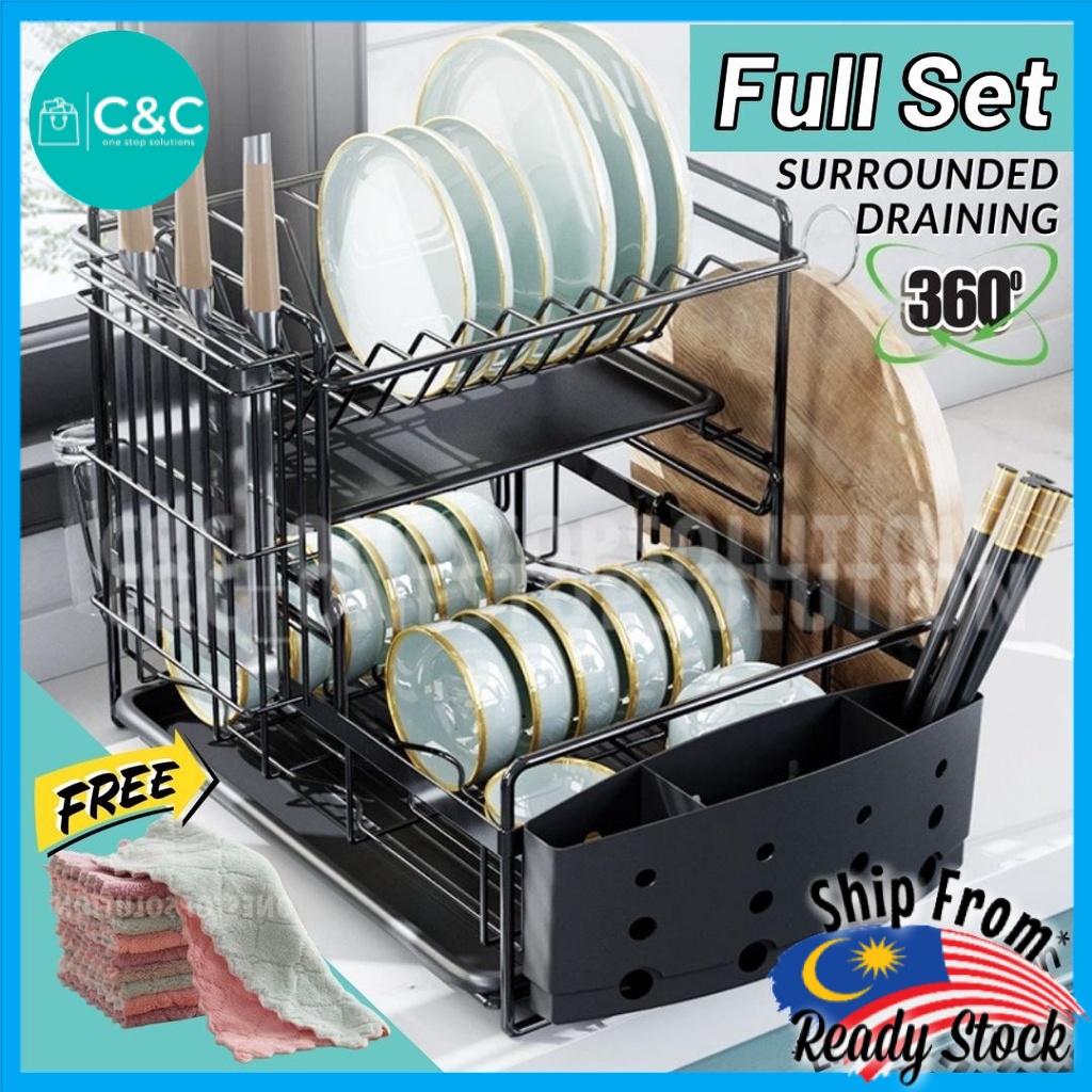 C&C Detachable 2 Tier Dish Rack Rak Pinggan Stainless Steel Kitchen ...