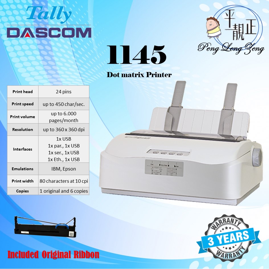 Tally Dascom 1145 Dot Matrix Printer 24 Pins Printer **LQ310 LQ-310 KXP1121 KX-P1121 LQ590 LQ ...