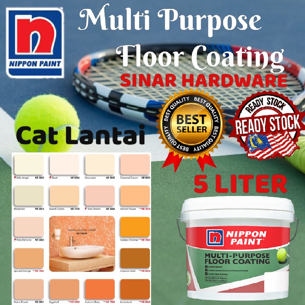 SINAR NIPPON FLOOR COATING PAINT 5 LITER CONCRETE CEMENT CAT LANTAI ...