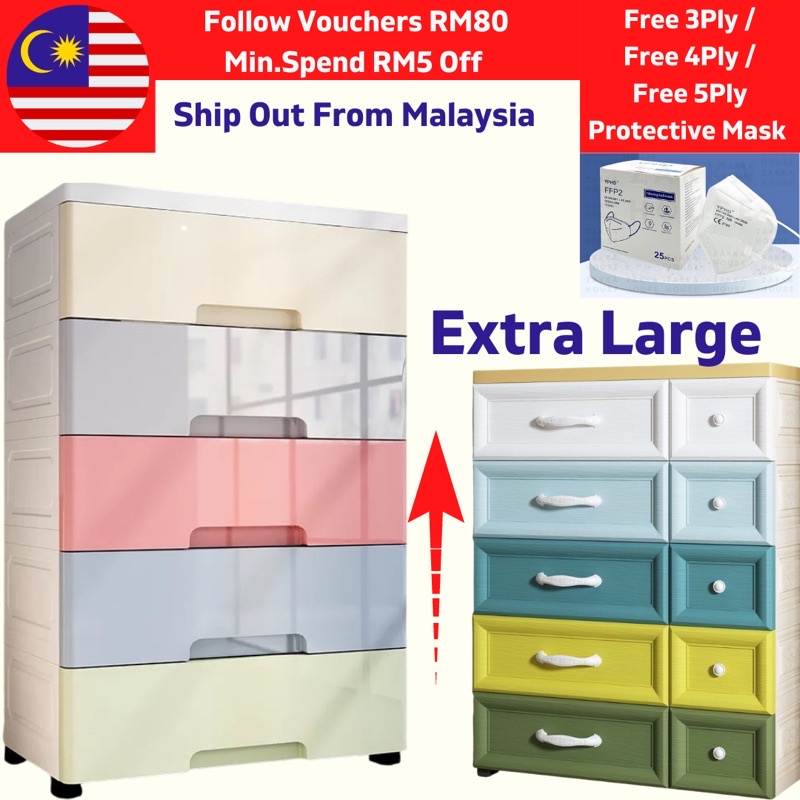 ZakkaHouse 5 Tiers XL Size Plastic Drawer Storage Box Cabinet Laci ...