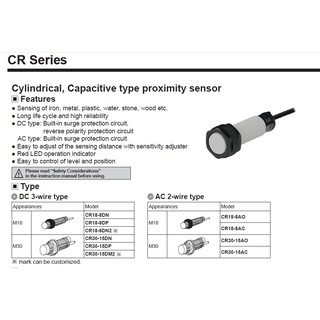 Autonics CR18-8AC Capacitive Sensor AC 2wire 100-240VAC~ Normaly Closed Proximity Sensor M18 ...