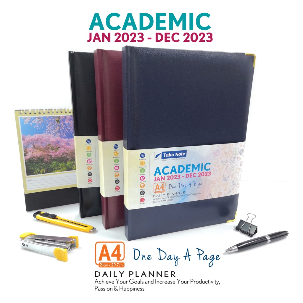 2023 A4 B5 A5 B6 Diary planner Malaysia One Day a Page Padded Front hard leatherette cover buku ...