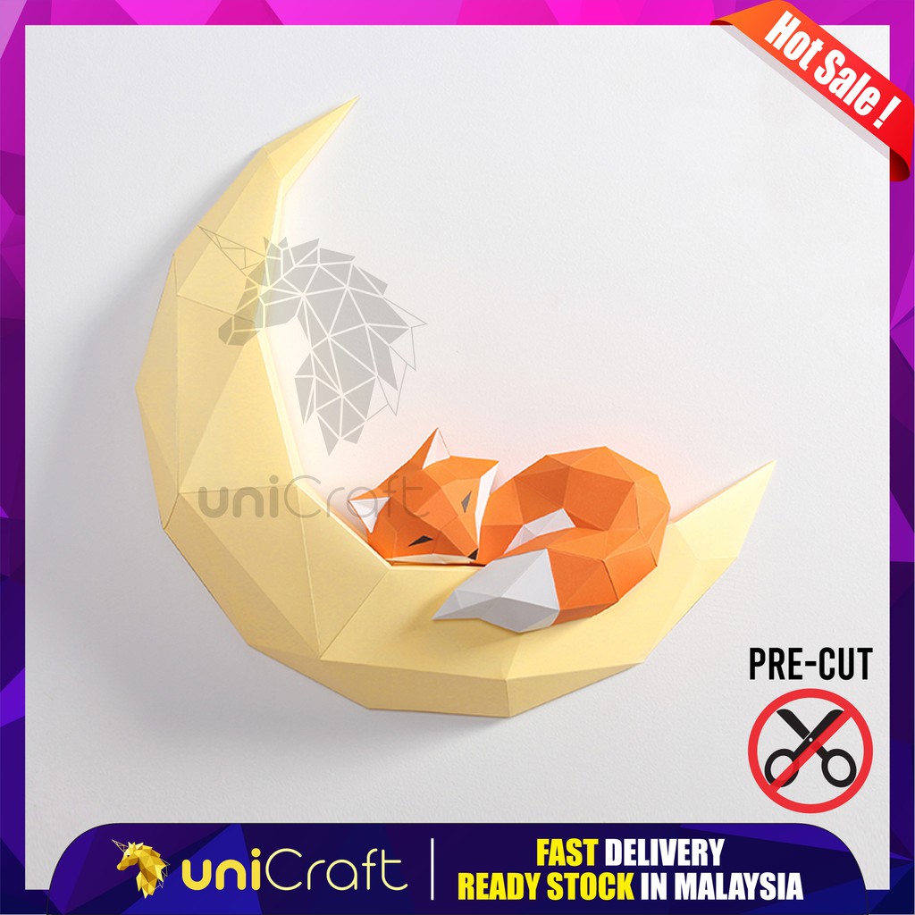 UNICRAFT Fox On The Moon Pre-Cut DIY Home Room Wall Light Decor Paper ...