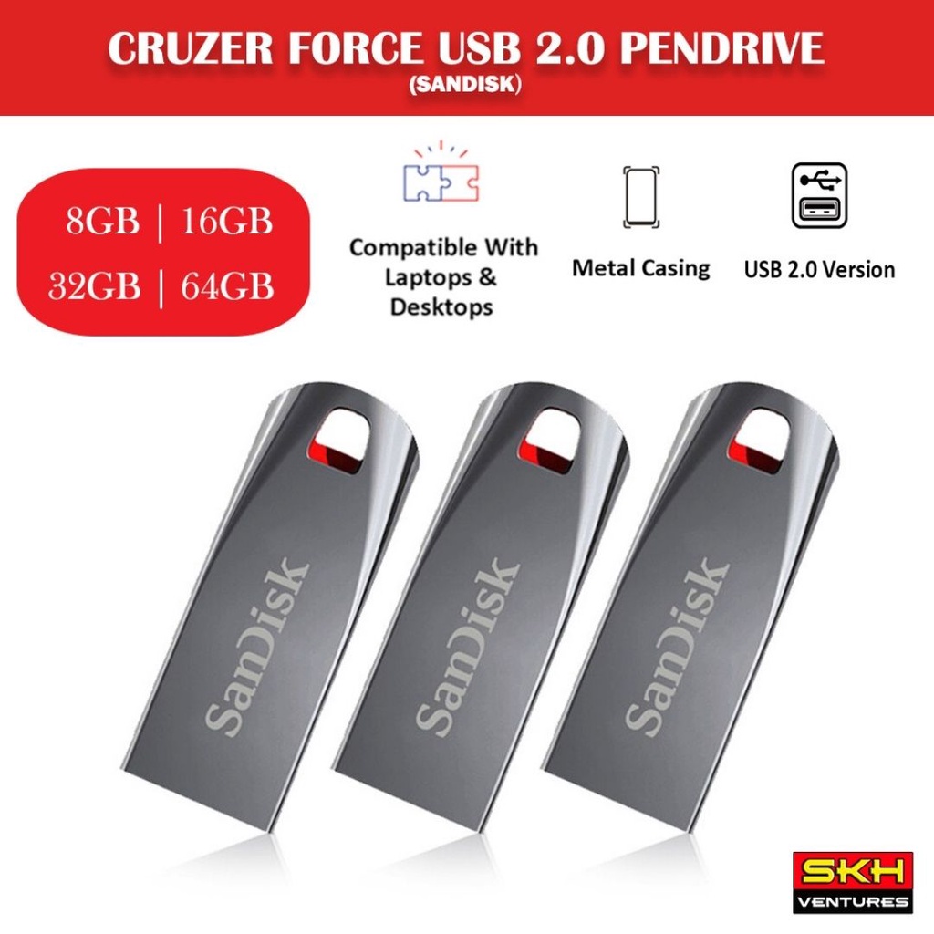 SanDisk Cruzer Force USB 2.0 (8GB/16GB/32GB/64GB) Pendrive | Shopee ...