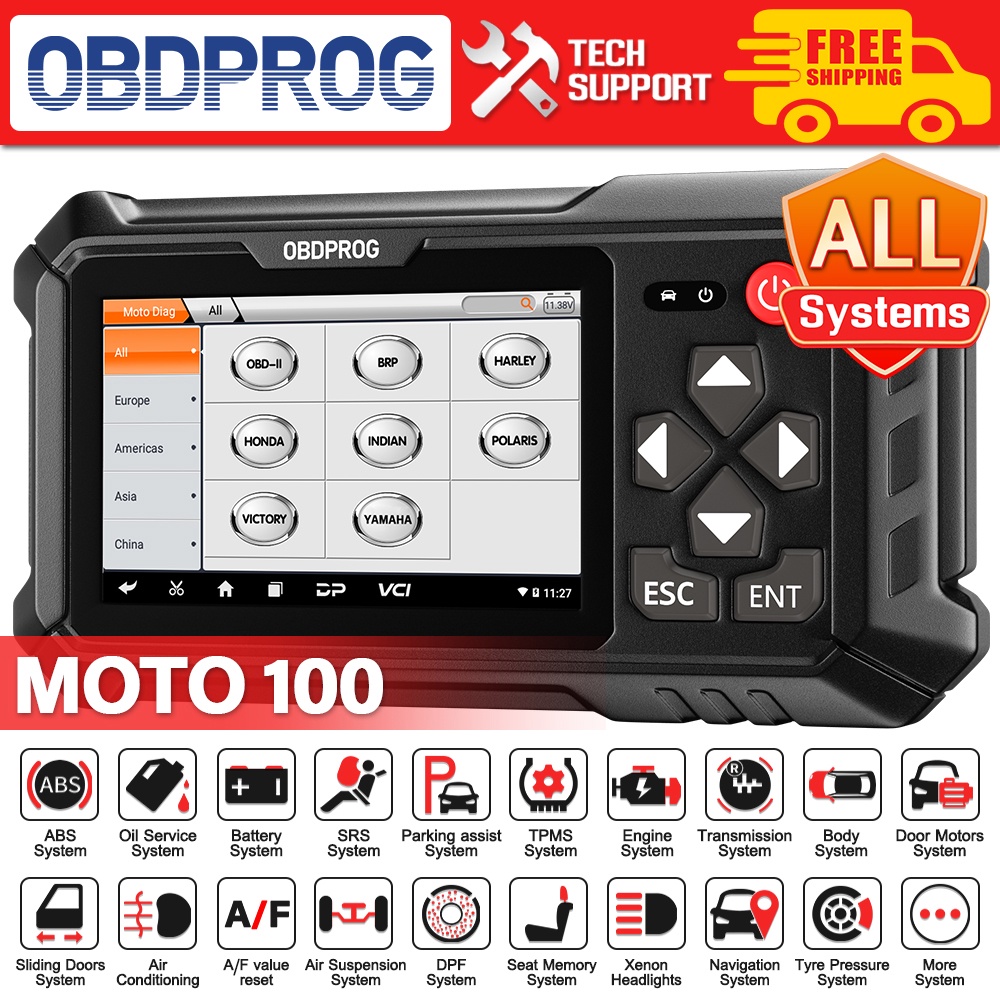 OBDPROG MOTO 100 Motorcycle Scanner Full System Diagnosis ECU Coding ...