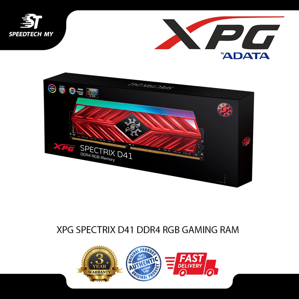 XPG SPECTRIX D41 DDR4 3200MHZ 8GB(8GB x1) 16GB(8GB x2) RGB GAMING RAM ...