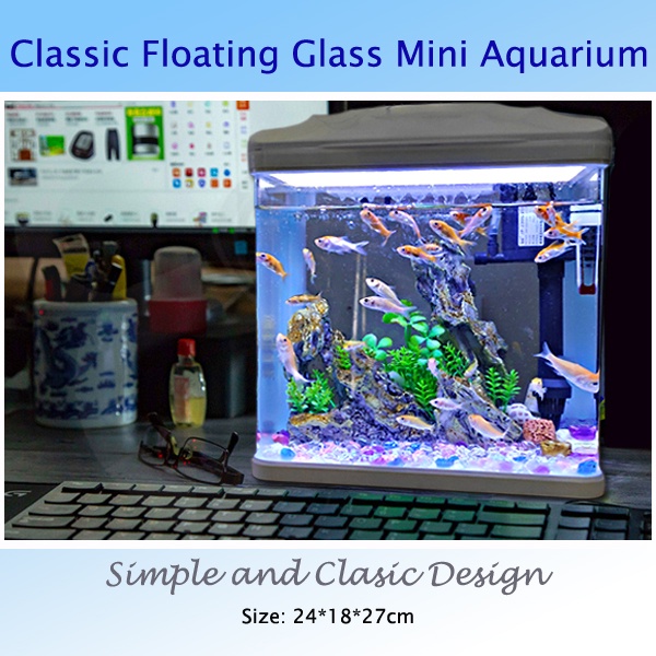 High Transparency Float Glass Fish Aquarium with LED Light & Filter ...