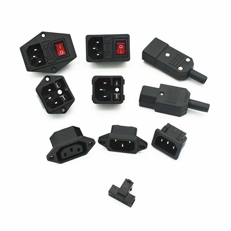 1PCS AC Power Socket Whit Rocker switch 3 Pin Red LED 250V 10A Fuse ...