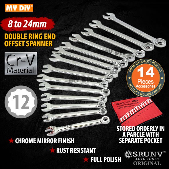 MYDIYHOMEDEPOT - SRUNV 8-24mm 14Pcs Combination Spanner Wrench Set CRV ...
