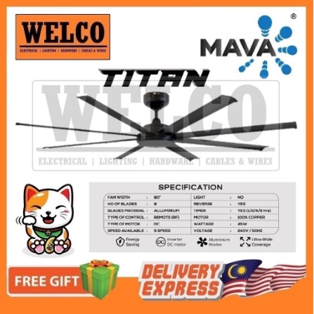 MAVA 80" 8 BLADE REMOTE CONTROL CEILING FAN [TITAN] BLACK | Shopee Malaysia
