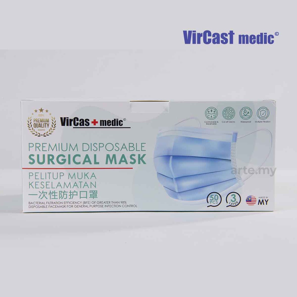 VIRCAST MEDIC Premium 3Ply Disposable Surgical Facemask (50Pcs ...