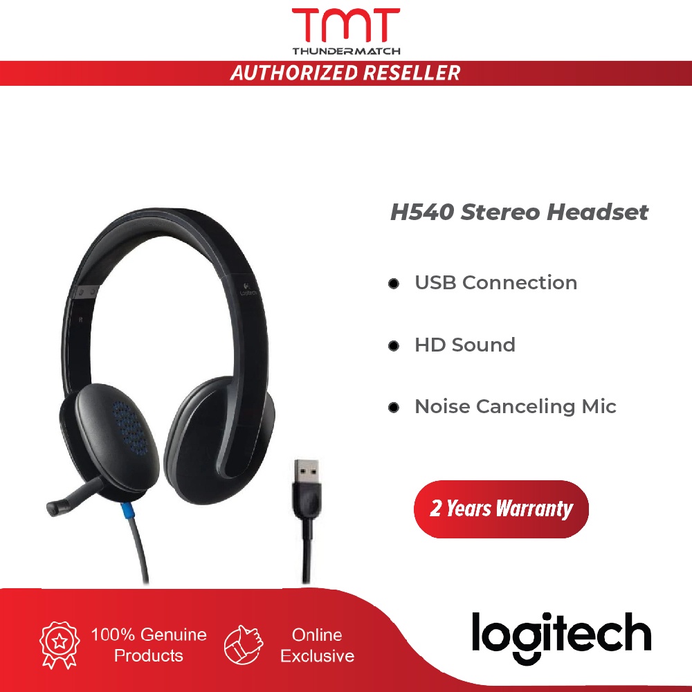 Logitech H540 USB Headset with HD Sound & Noise Canceling Mic | Shopee ...