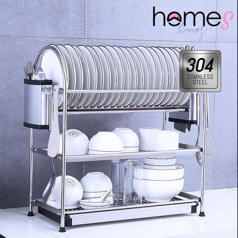 SUS 304 Stainless Steel 3 Tier Dish Rack With Two Utensil Holder ...