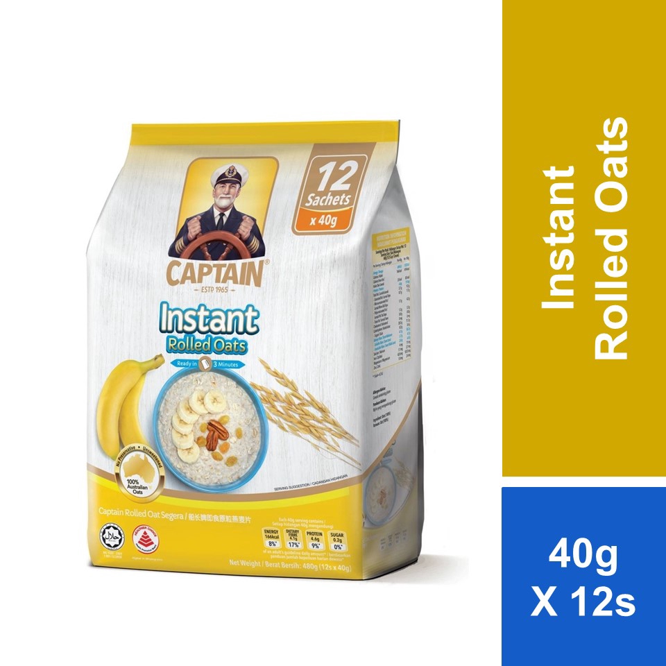 Captain Oats Sachets Instant Rolled Oats 40g x 12s | Shopee Malaysia