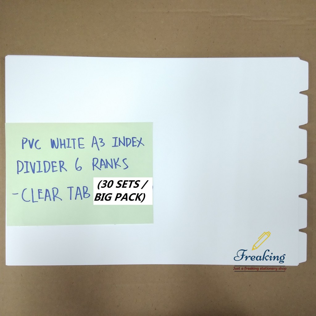 PVC WHITE A3 INDEX DIVIDER 6 BANKS - CLEAR TAB (30 SETS / BIG PACK ...