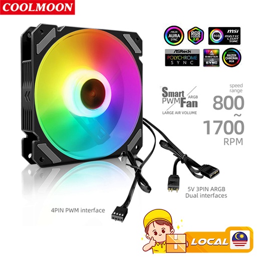 CoolMoon 12cm ARGB+PWM PC Case Cooler Fan 5V3Pin Aura Sync Speed ...