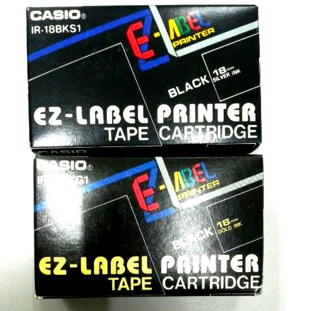 Casio EZ-LABEL PRINTER TAPE CARTRIDGE 18mm black label gold or silver ...