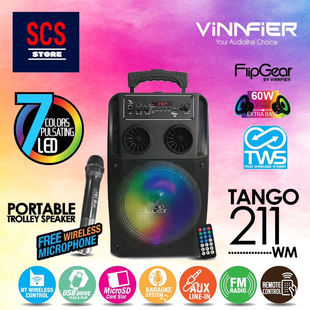 VINNFIER FlipGear Tango 211 WM Bluetooth TWS Portable Speaker Karaoke system With Wireless ...