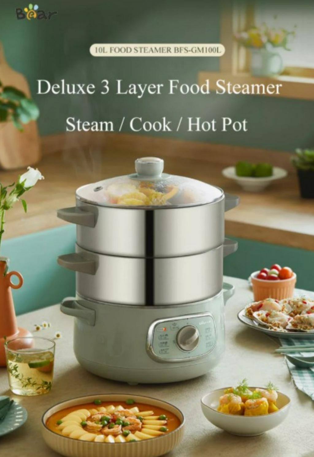 10L Food Steamer | Cook, Steam, Boil, and Hot Pot | Bear Malaysia