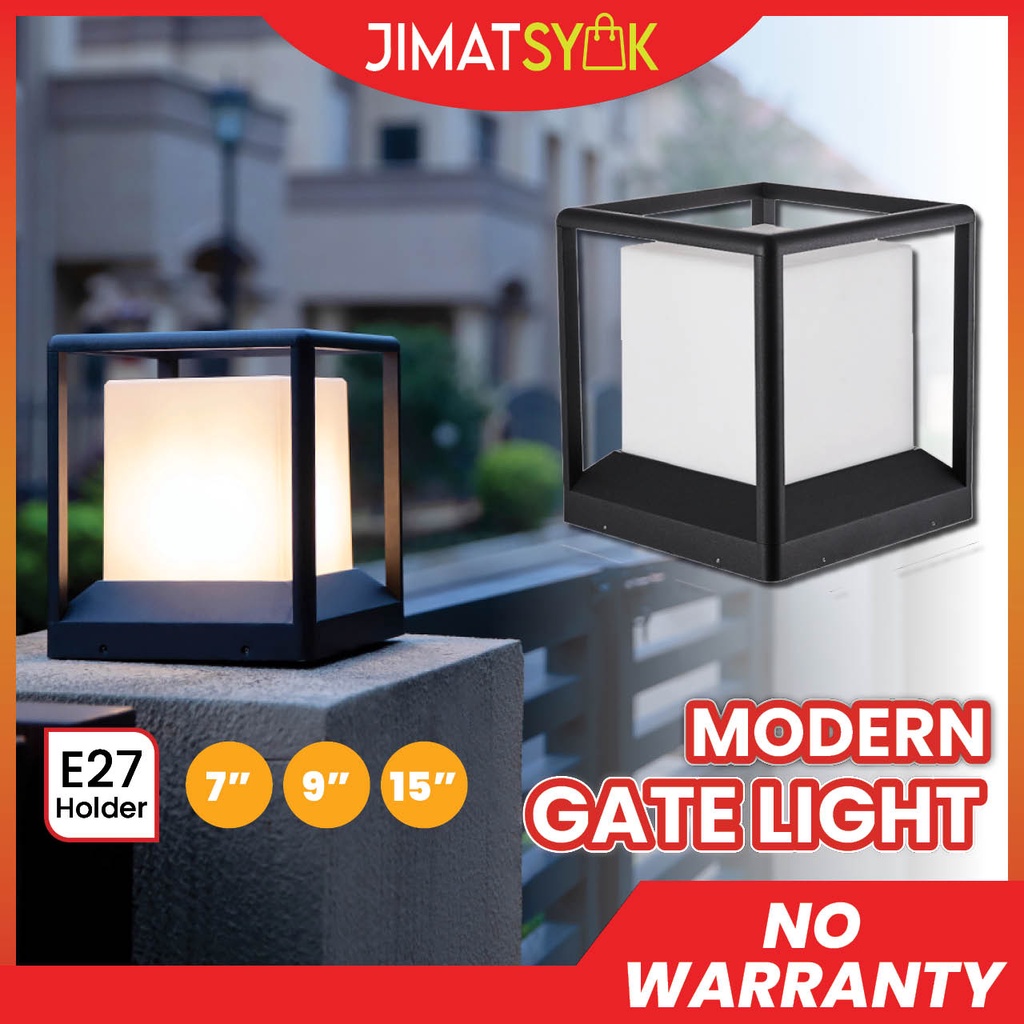 Modern Black Cube Outdoor Gate Light E27 Weather Proof Pillar Light ...