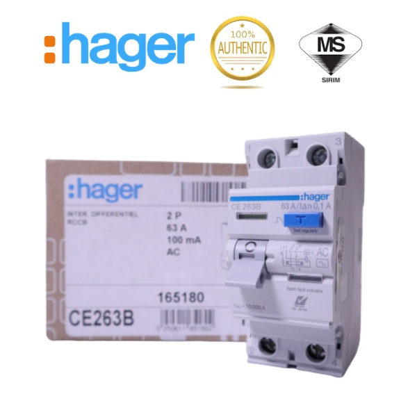 HAGER CE240B CE263B 40A 63A 2 POLE 100mA ELCB RCCB | Shopee Malaysia